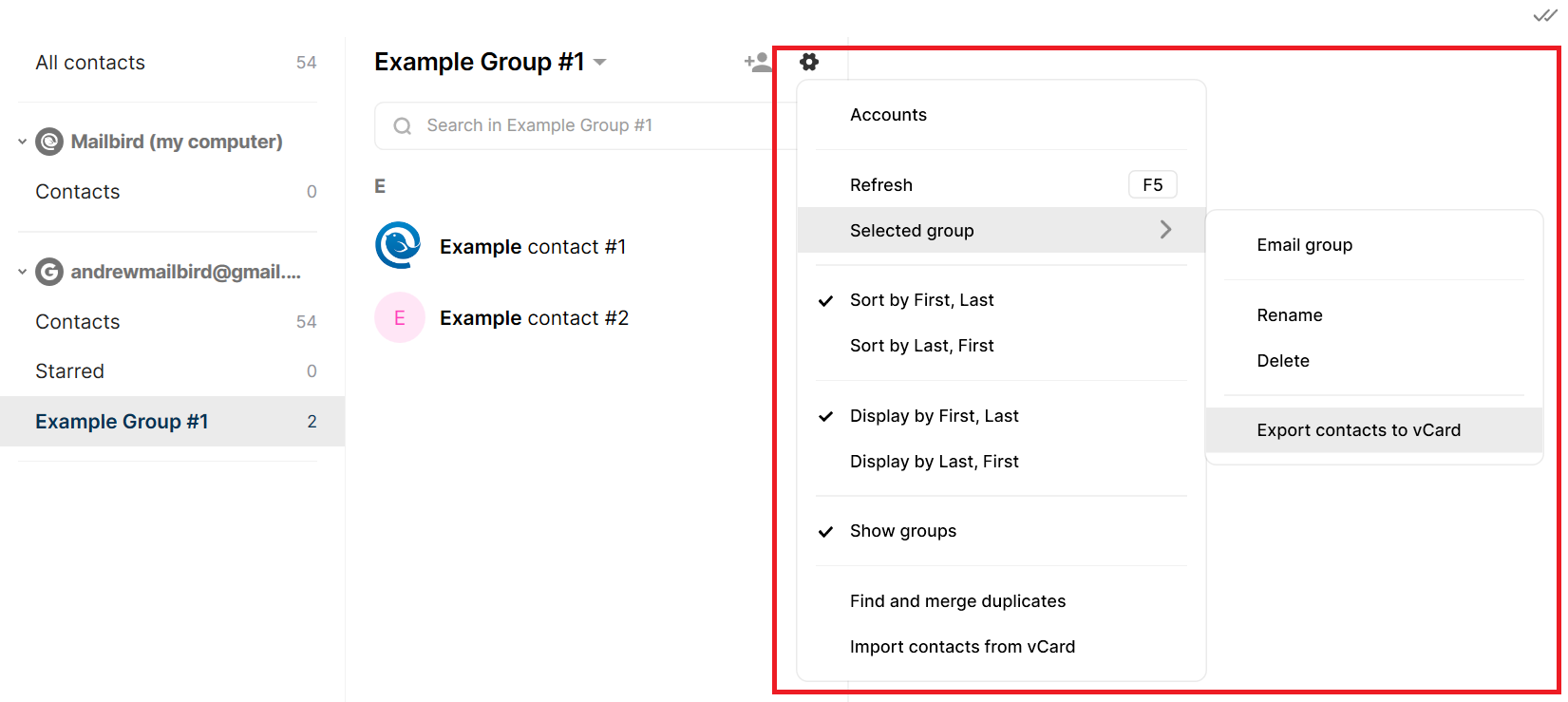 Importing and exporting a contact group and individual contacts – Mailbird