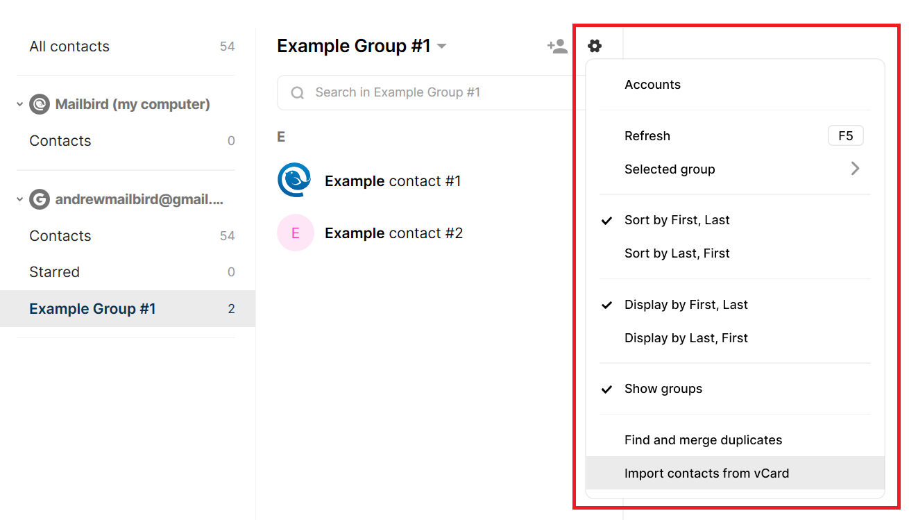 Importing and exporting a contact group and individual contacts – Mailbird